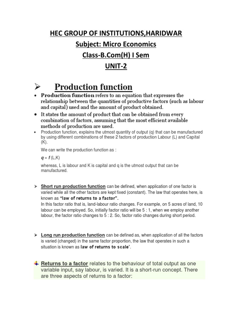 Unit-2 | PDF | Production Function | Economics
