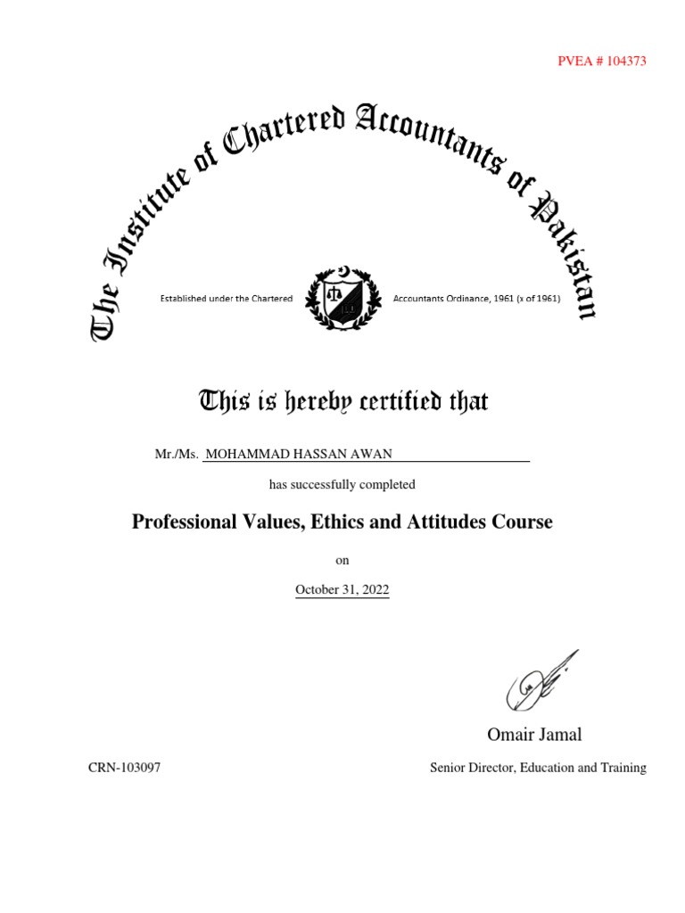 Completion of Ethics Course | PDF