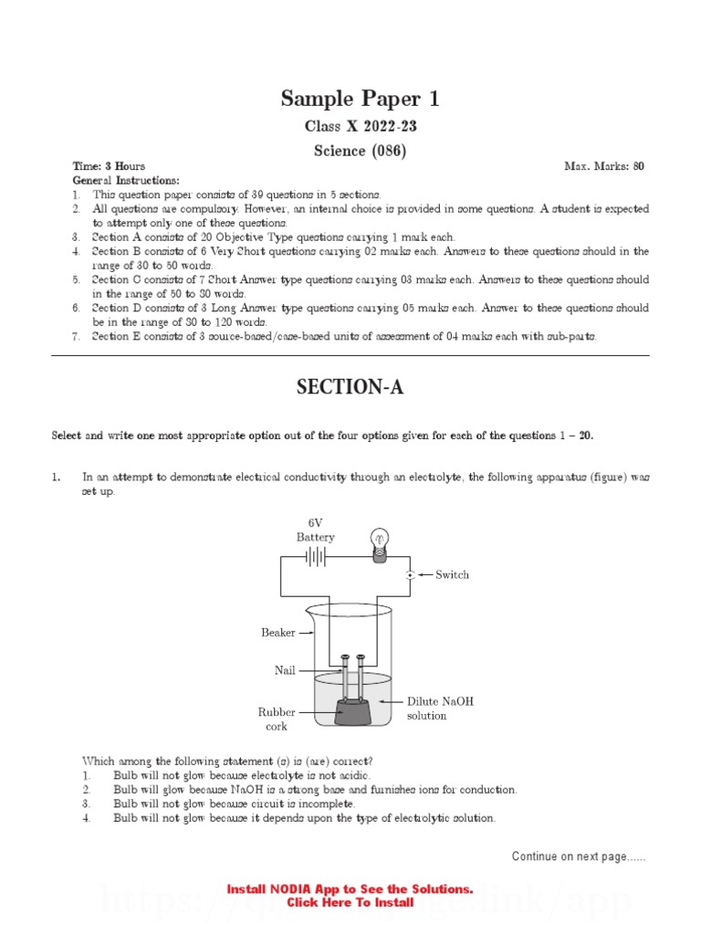 SC Sample Paper 1 Unsolved-Merged | PDF | Neuron | Chemical Reactions