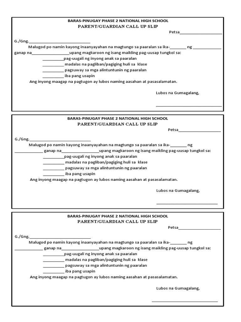 Pagpapatawag Sa Magulang | PDF Pagpapatawag Sa Magulang | PDF