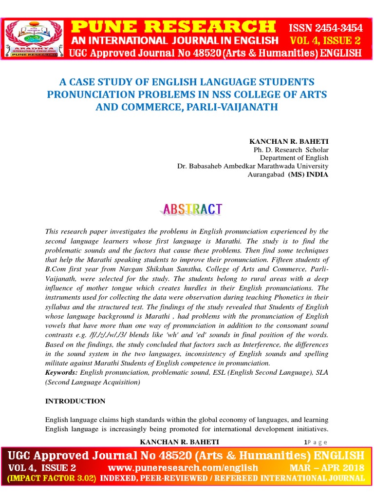 A Case Study of English Language Students Pronunciation Problems in Nss ...