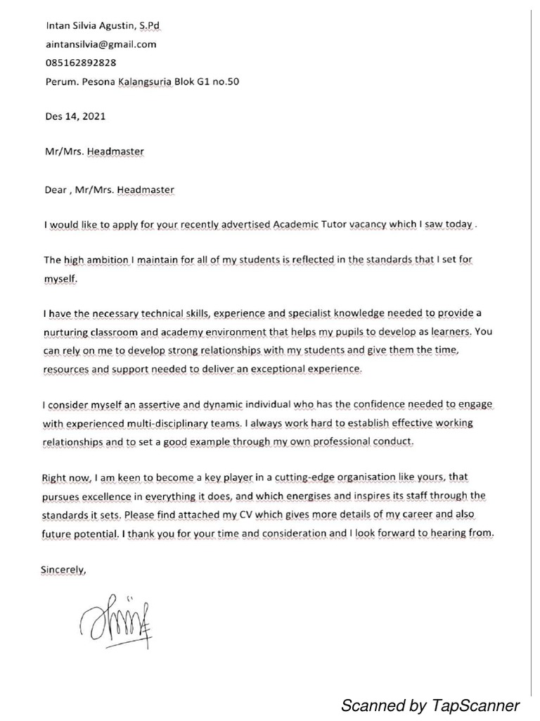Berkas Lamaran Kerja Guru Matematika Intan Silvia Agustin S.PD | PDF