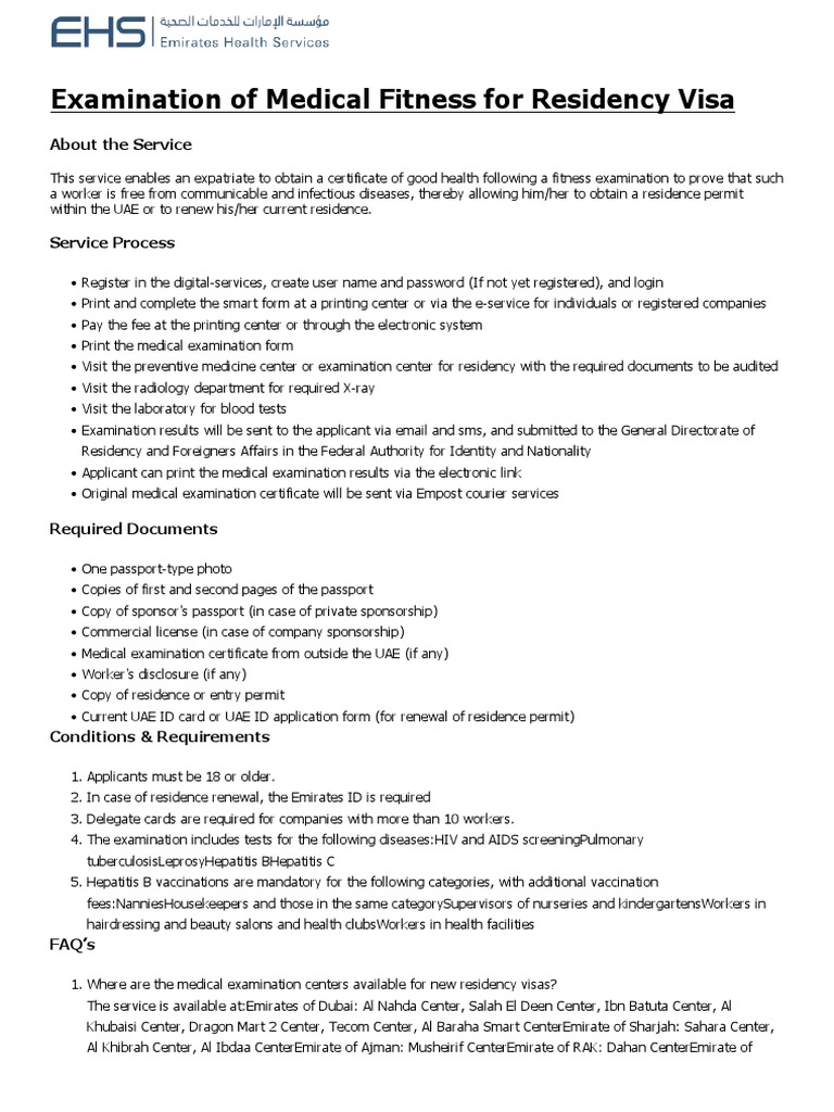 Examination of Medical Fitness For Residency Visa | PDF | Residency ...