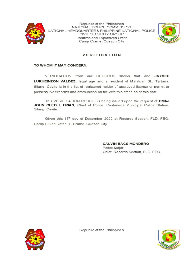Firearms Verification Result | PDF