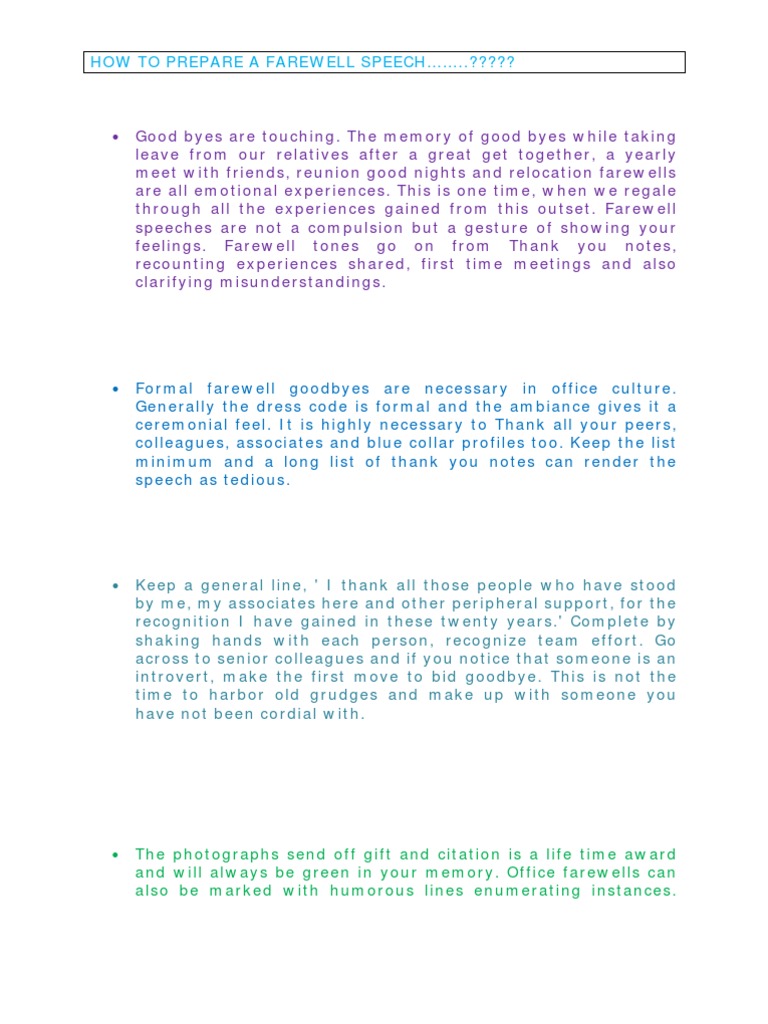 How To Prepare A Farewell Speech | PDF