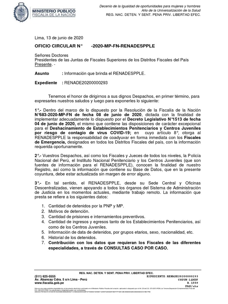 Oficio Circular-R1559-2020-Renadespple | PDF | Perú | Gobierno