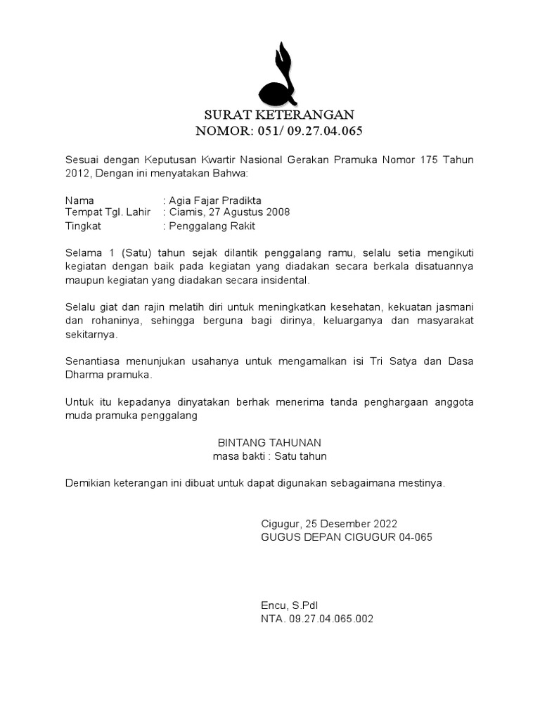 Piagam Pramuka, Sertifikat & Keterangan Putra | PDF