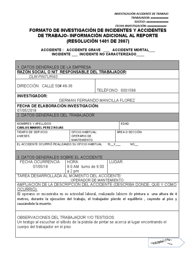 Modelo Informe Investigacion Accidente 2 | PDF | Business