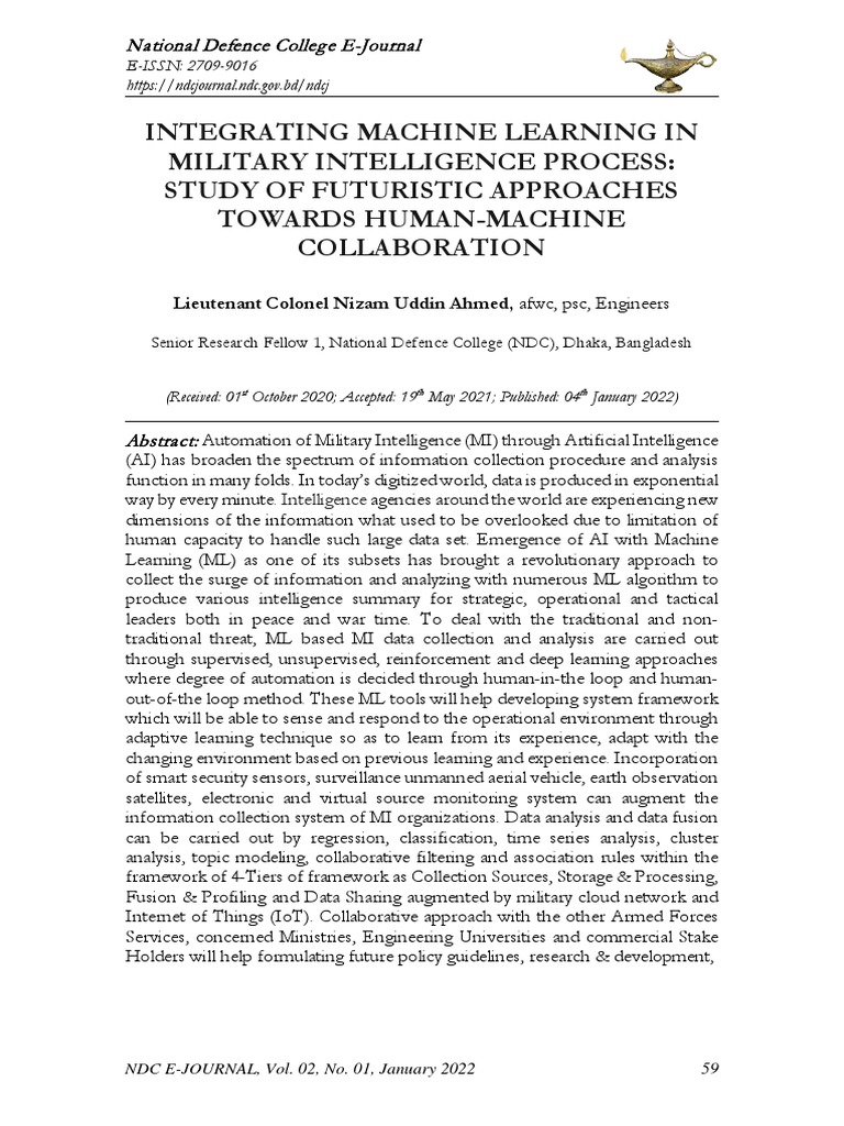 Integrating Machine Learning in Military Intelligence Process | PDF ...