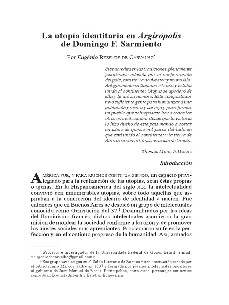 Utopía e Identidad en Argirópolis de Sarmiento | PDF | Nación | Buenos ...