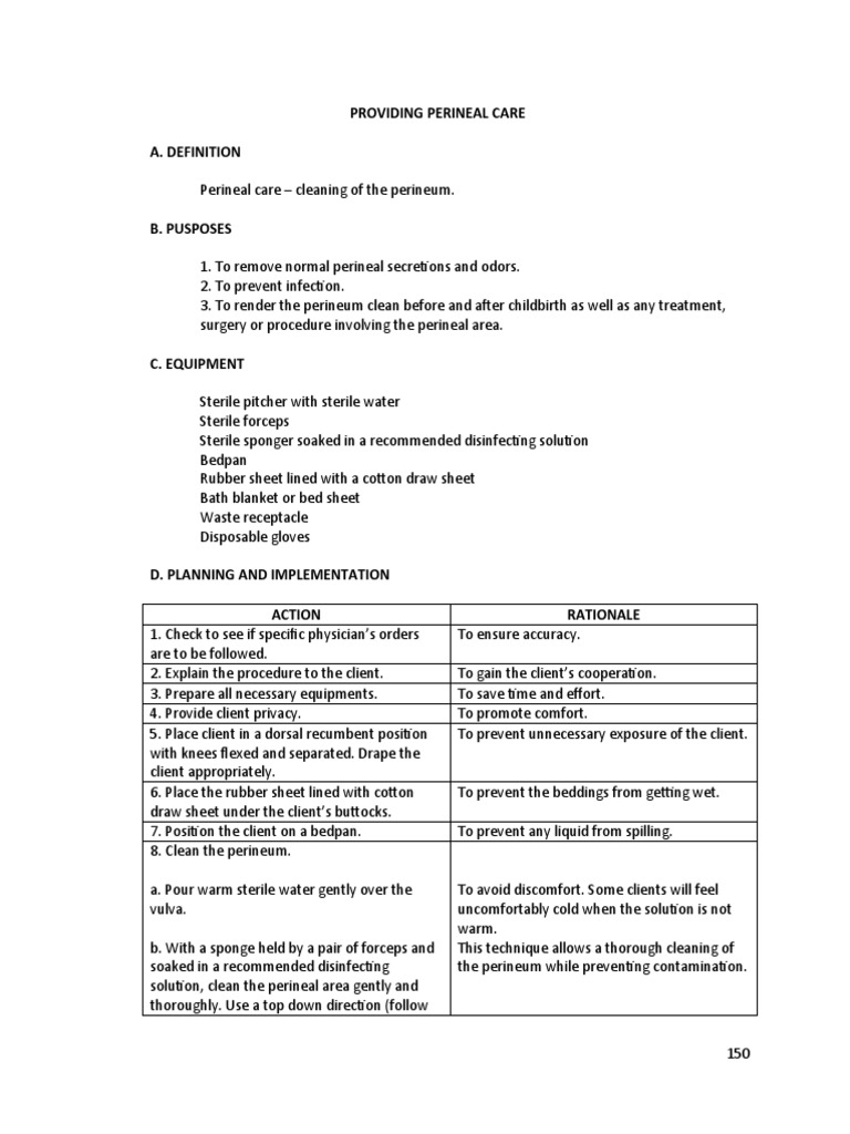 P-150 Providing-Perineal-Care | PDF | Sterilization (Microbiology ...