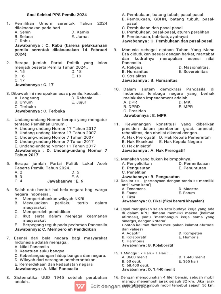 Soal Seleksi PPS Pemilu 2024 | PDF