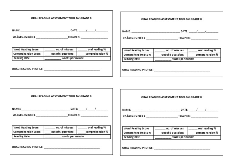Oral Reading Assessment Tool | PDF