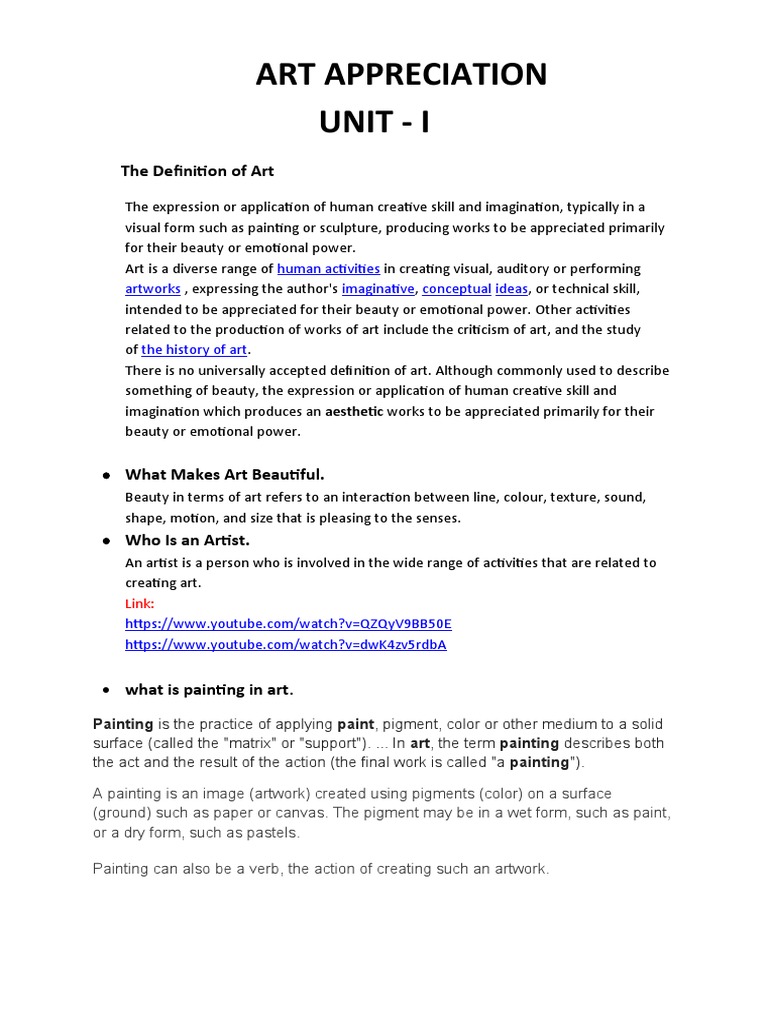 Art Appreciation Notes UNIT - 1 | PDF | Printmaking | Paintings