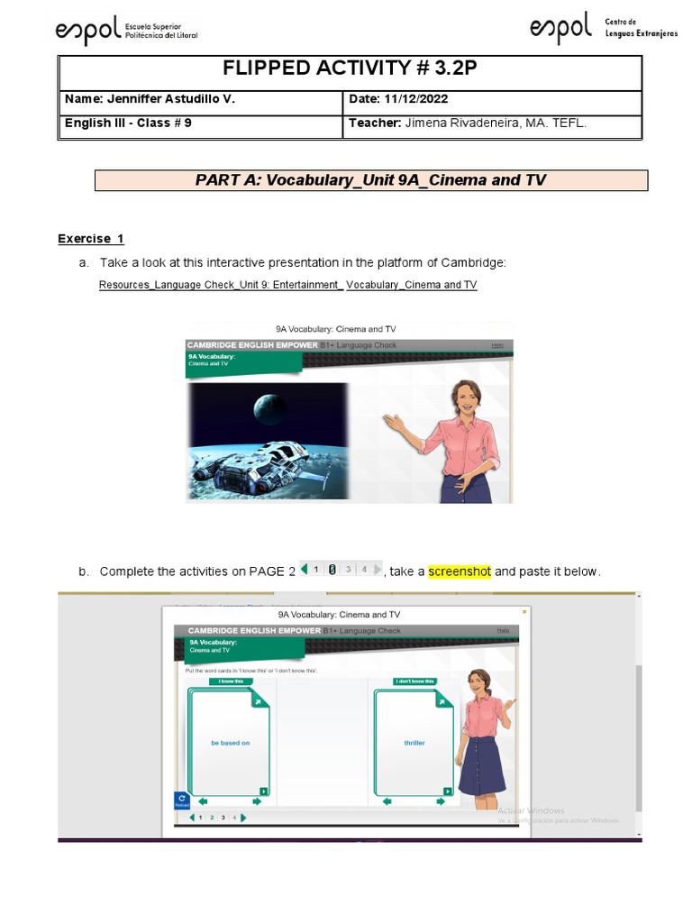Flipped Task # 3.2p - Week 11 - Unit 9a - Passive Voice & Cinema and Tv-1 | PDF | Syntax | Languages
