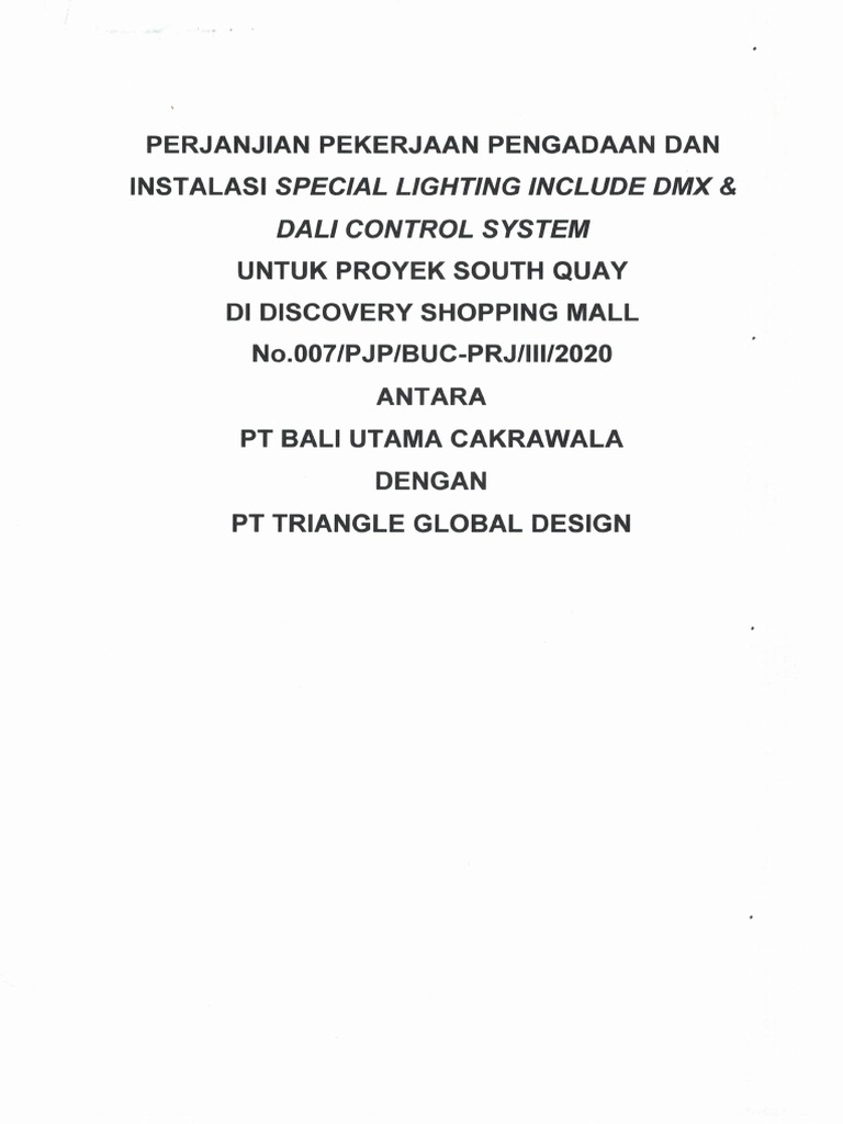 Perjanjian Pekerjaan Pengadaan Dan Instalasi Special Lighting Include ...