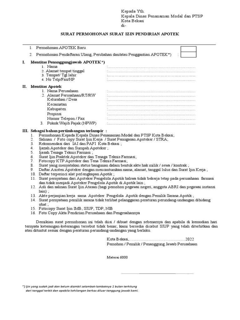 Form Pendirian Apotek Pdf