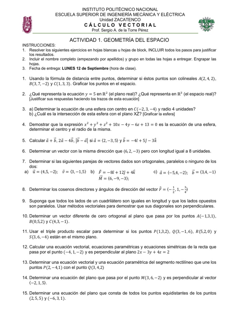 Actividad 1 Geometria Del Espacio Pdf Vector Euclidiano