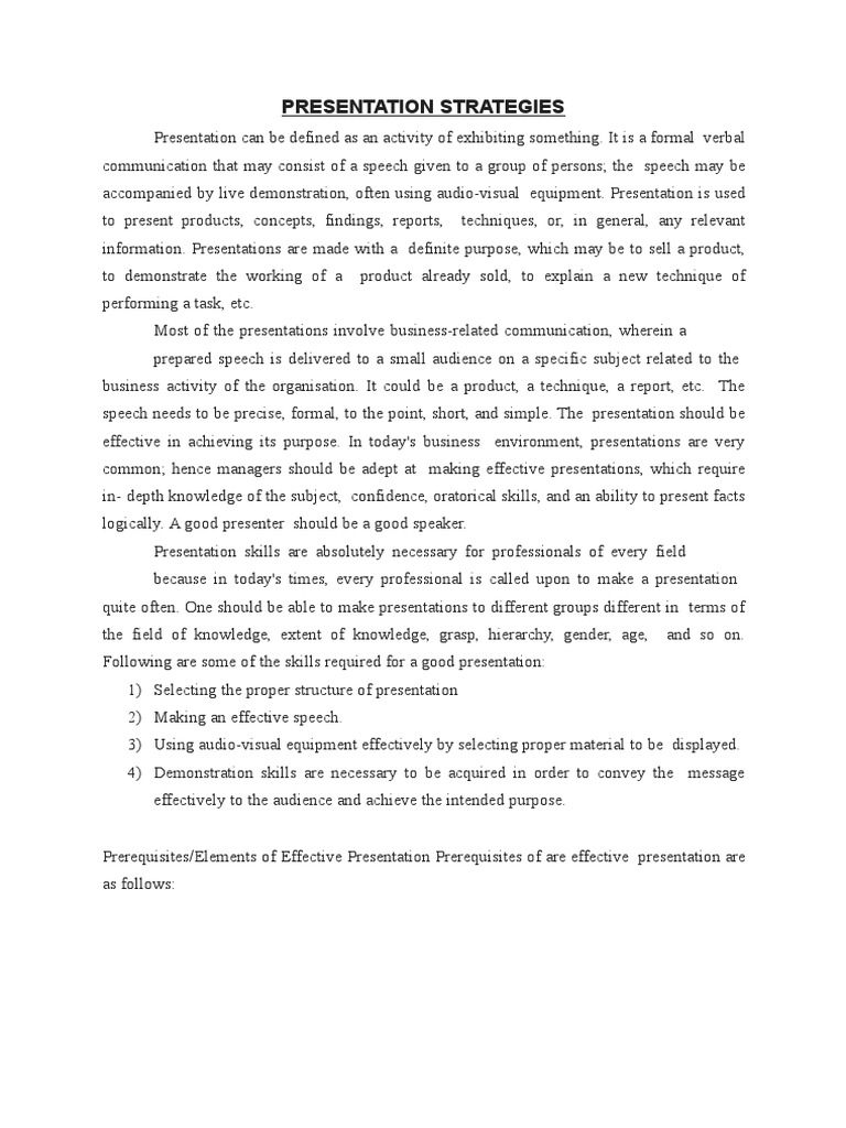 Presentation Strategies Pdf Public Speaking Knowledge