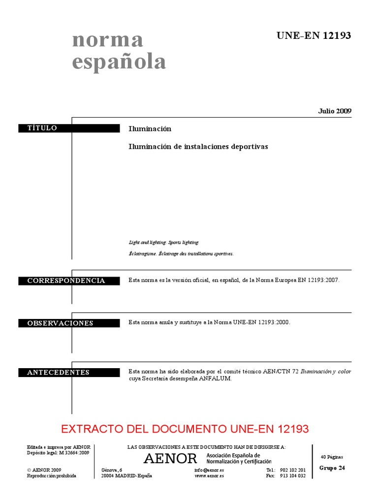 (EX)UNE-EN_12193=2009 | PDF | Encendiendo | Espectro electromagnético
