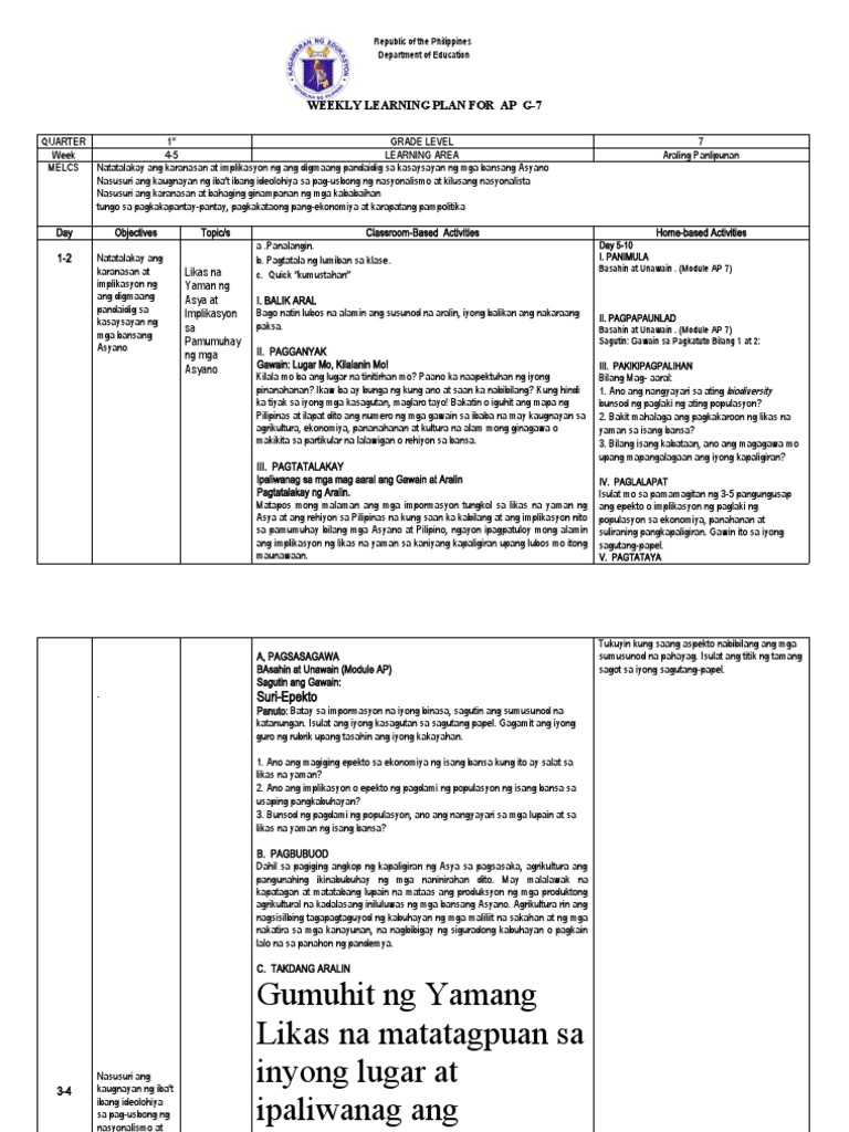 Weekly-Plan-AP 7 (Weeks 4-5) | PDF