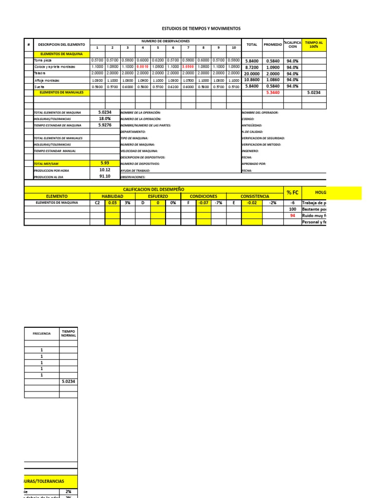 Formato De Estudio De Tiempos Pdf