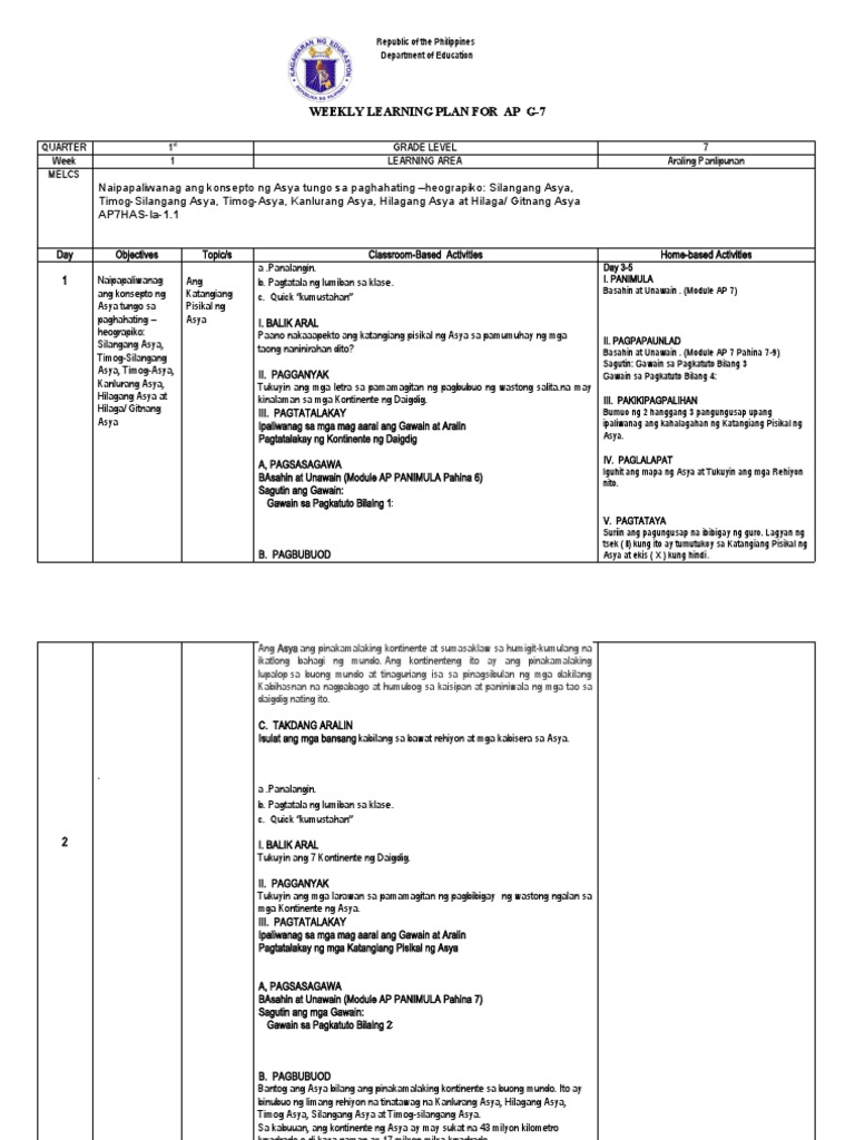 Weekly-Plan-AP 7 | PDF