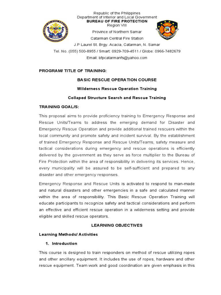 Strengthening Emergency Response Capabilities: Proposed Training ...