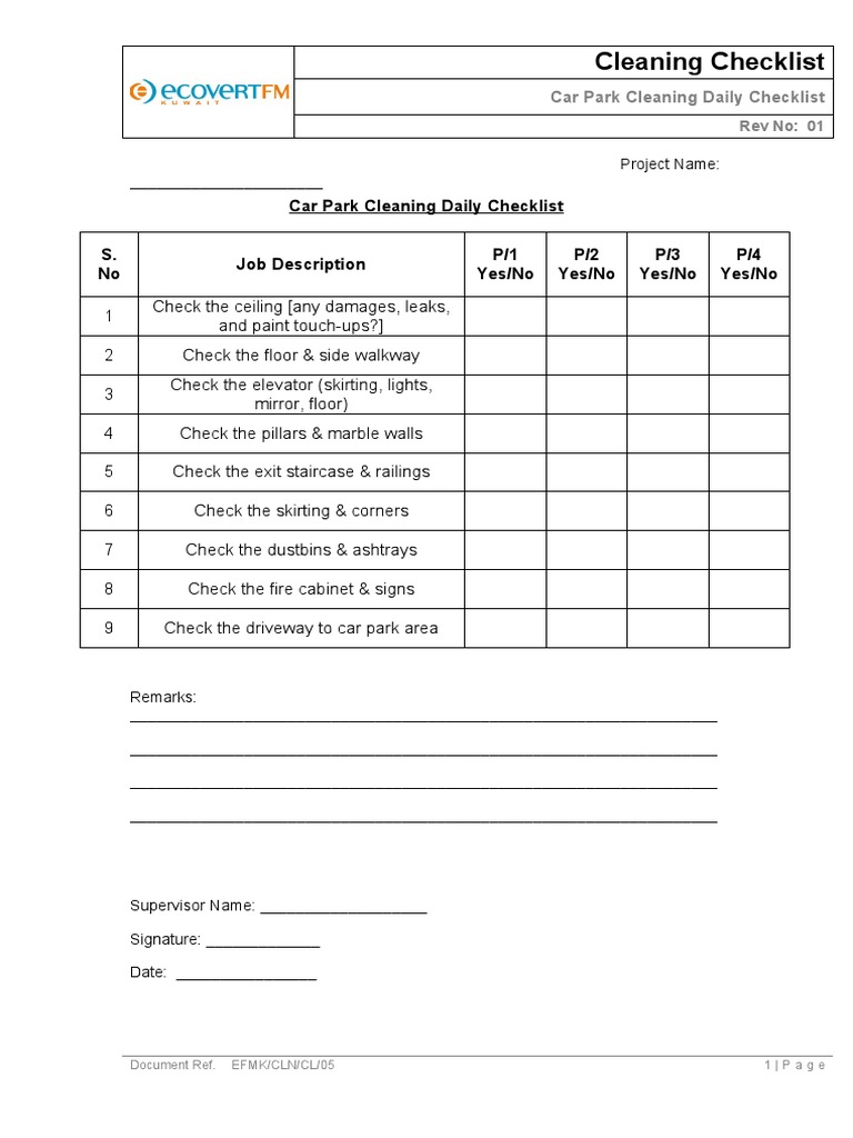 Car Park Daily Checklist | PDF