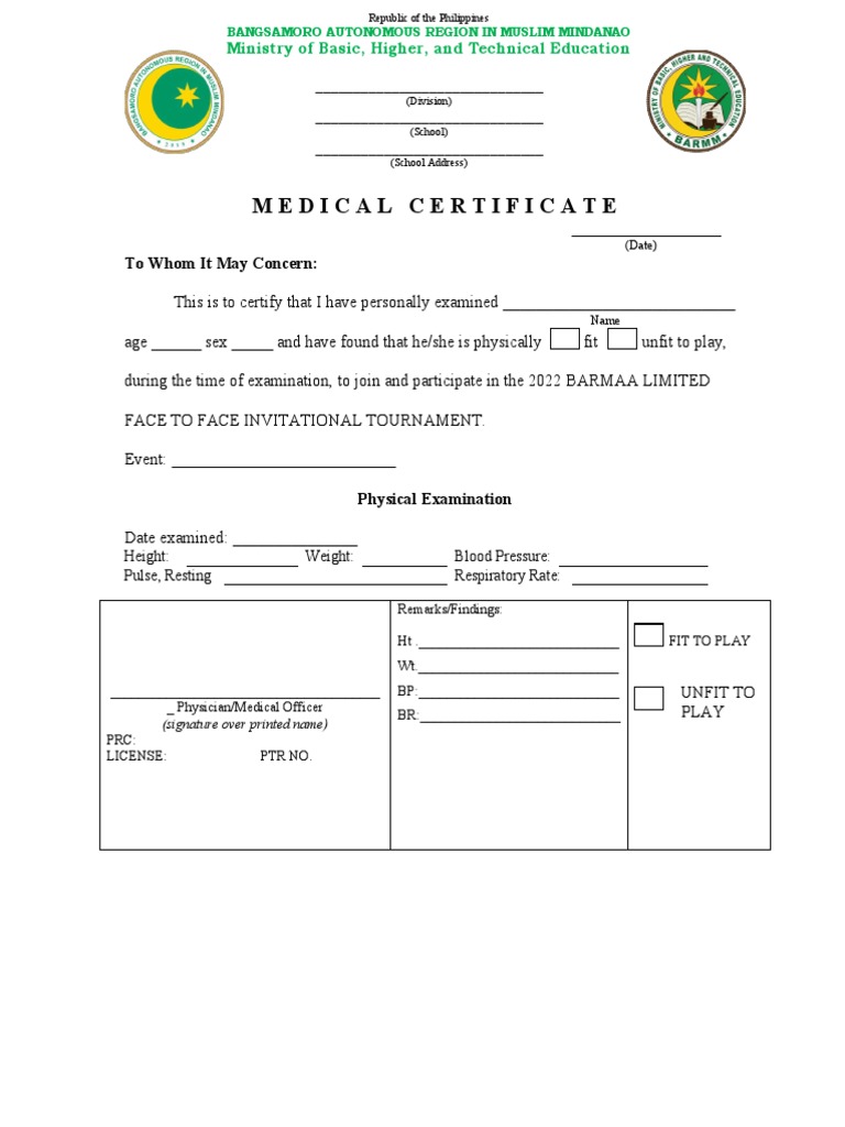 Athlete Medical Certificate Invitational | PDF