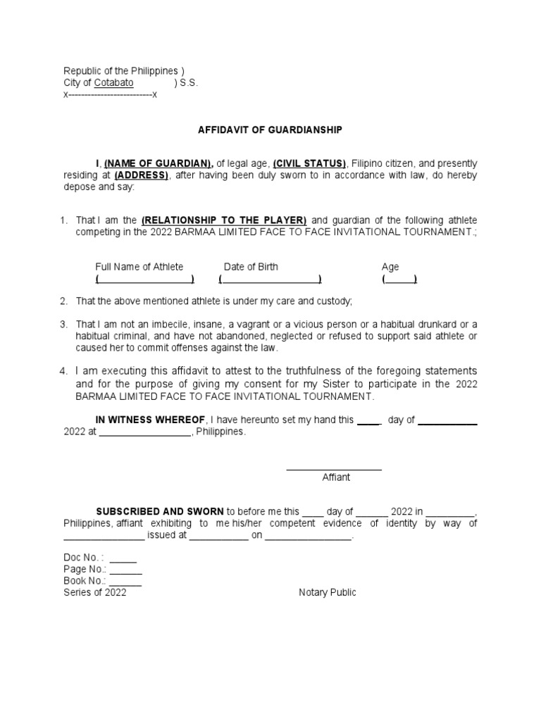 Affidavit of Guardianship Sample | PDF | Law