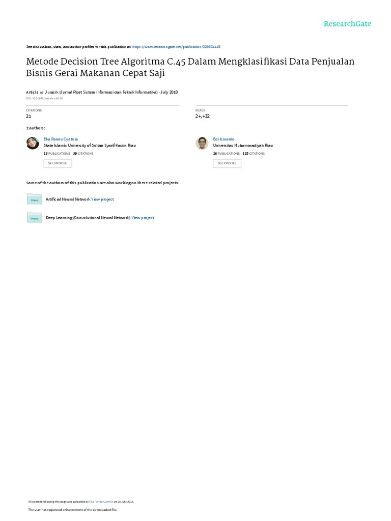 Metode Decision Tree Algoritma C45 Dalam Mengklasi | PDF | Data Mining | Data