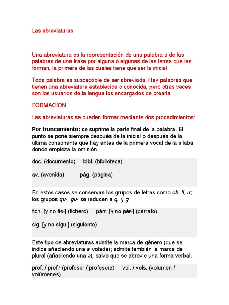 Las Abreviaturas | PDF | Sintaxis | Mecánica del lenguaje