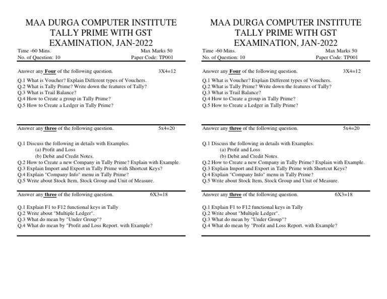 Tally Prime Question Paper TP001 | PDF | Debits And Credits | Accounting