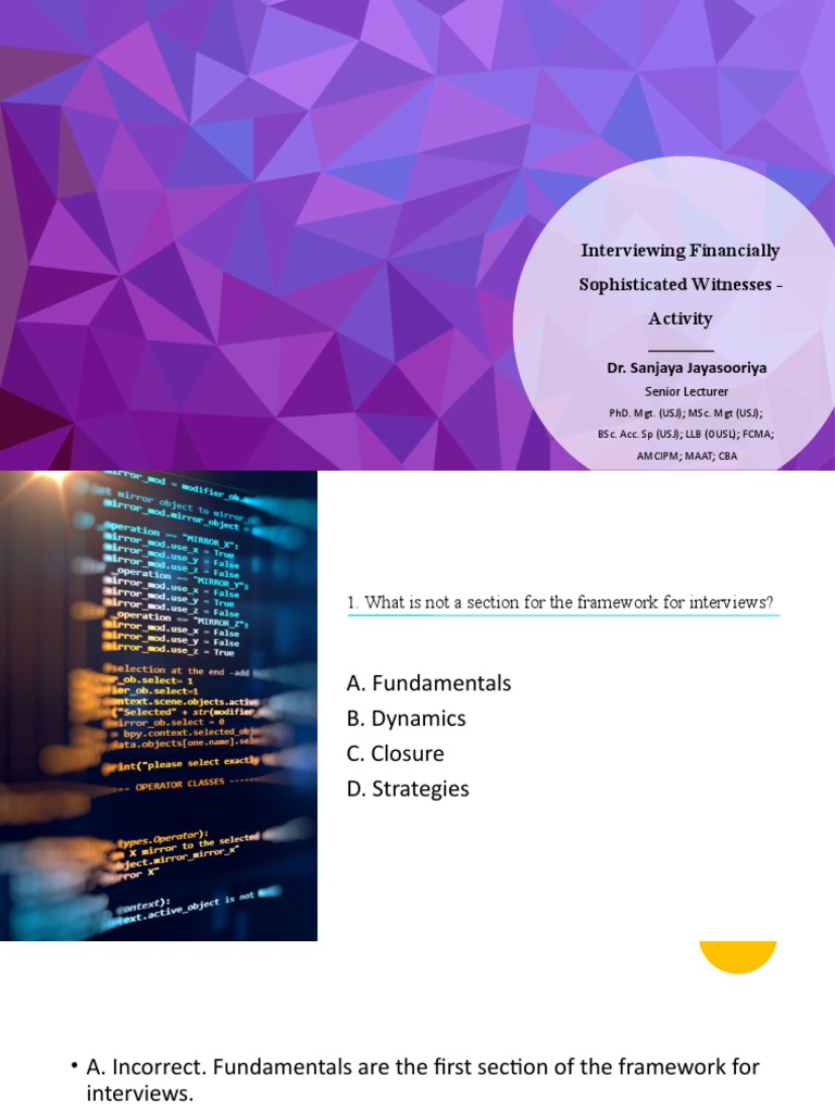 Interviewing Financially Sophisticated Witnesses - Activity | PDF ...