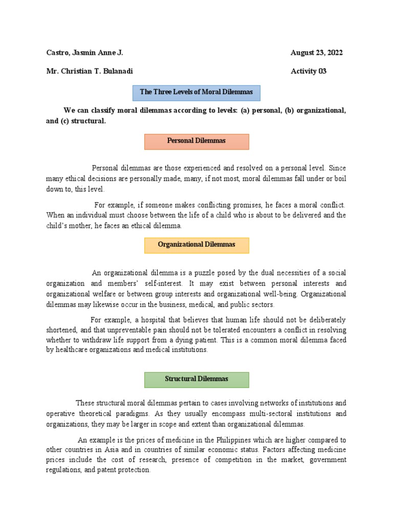 3 Levels of Moral Dilemmas | PDF