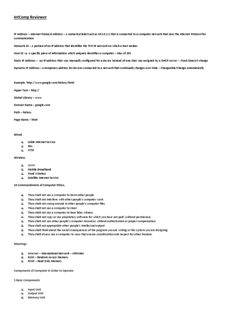 IntComp Reviewer | PDF | Computer Data Storage | Internet