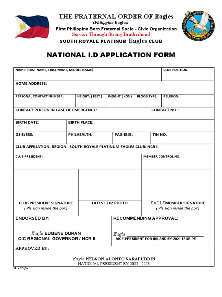 National ID Application for Eagles Club | PDF