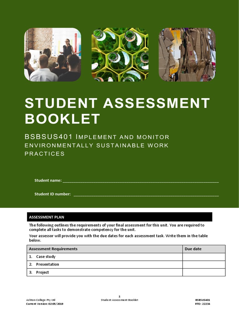 BSBSUS401 Student Assessment Booklet - SIT V1.0 (ID 153096) v2 | PDF | Educational Assessment ...