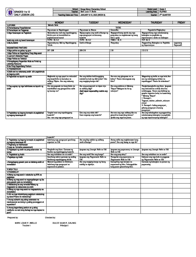 DLL - Filipino 3 - Q2 - W8 | PDF