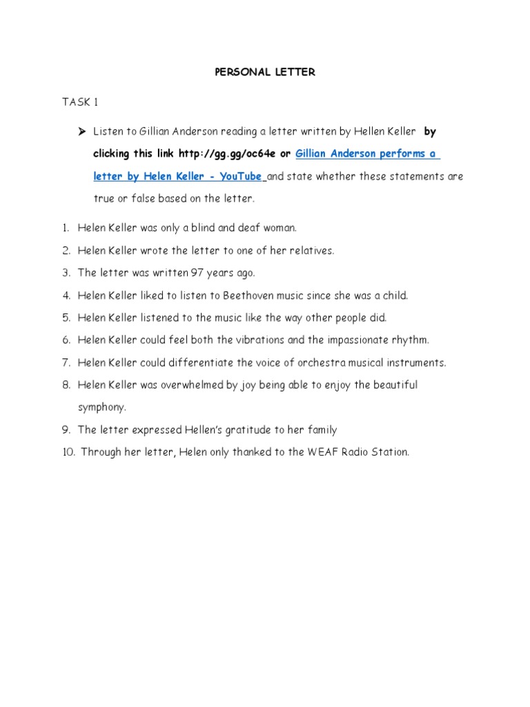 Personal Letter Exercise | Download Free PDF | Helen Keller