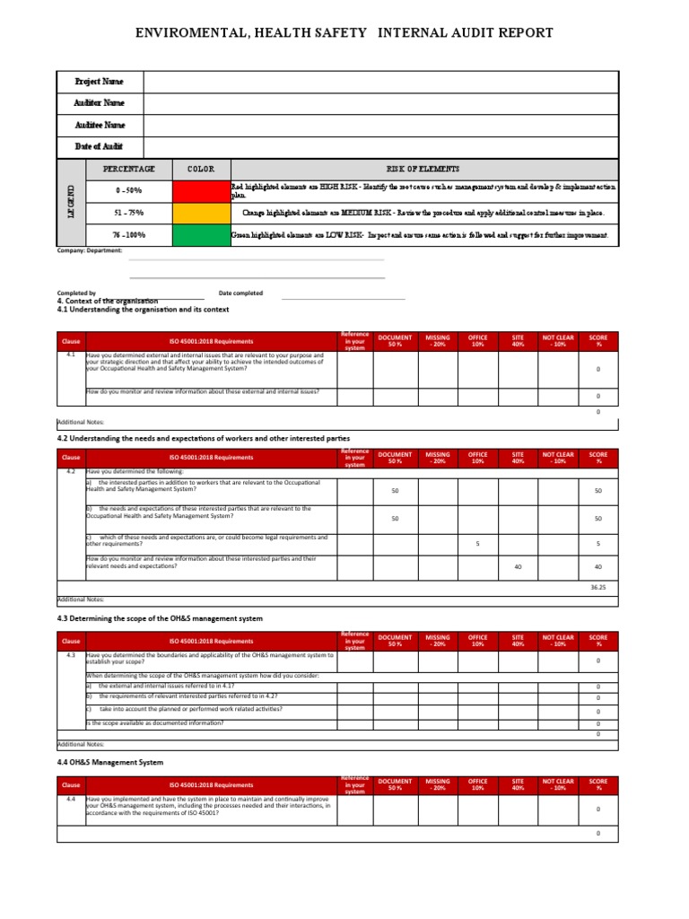 ISO 45001 - 2018 Checklist (English) | PDF | Risk | Occupational Safety ...