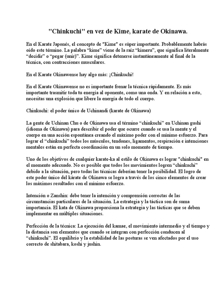 Chinkuchi - en Vez de Kime, Karate de Okinawa. | PDF | Kárate