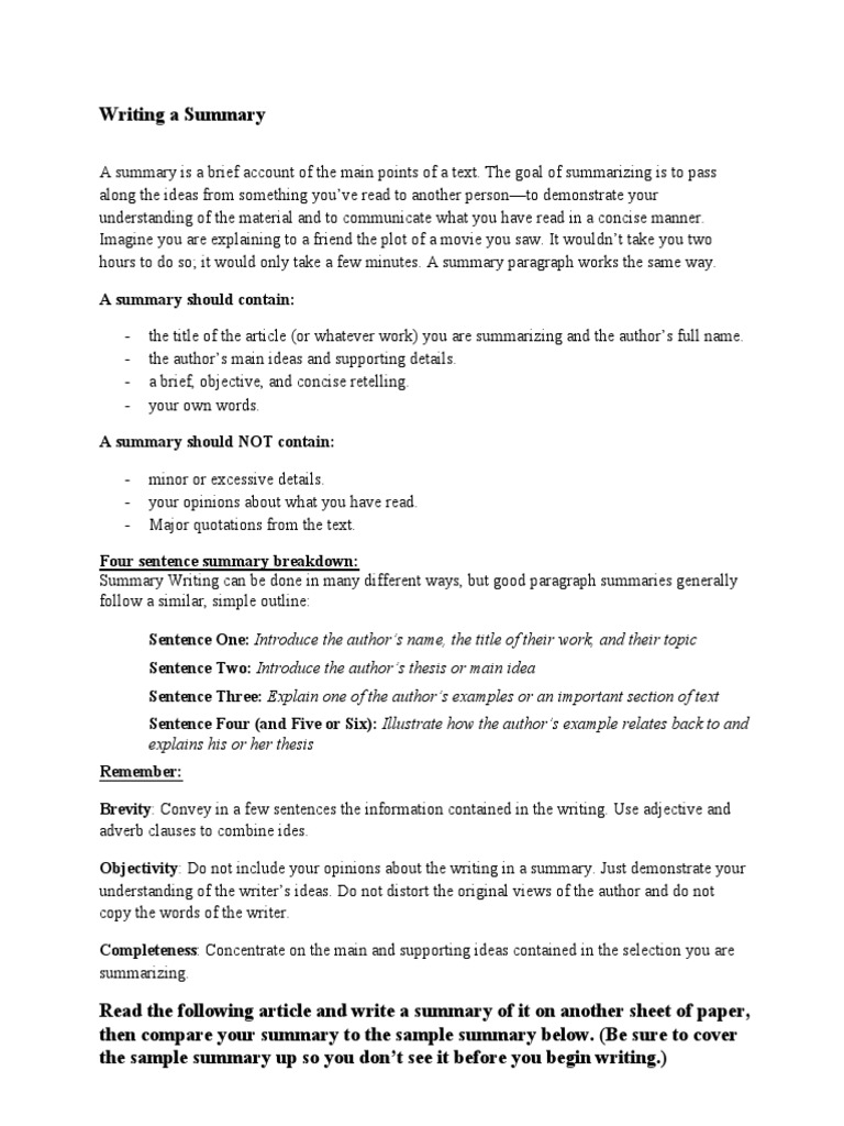 Handout Writing A Summary | Download Free PDF | Attention | Impulsivity