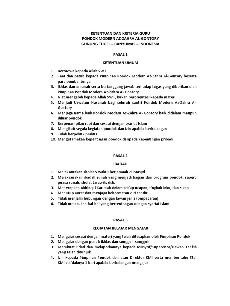 Kriteria Guru Pondok Modern Az-Zahra | PDF | Agama & Spiritualitas ...