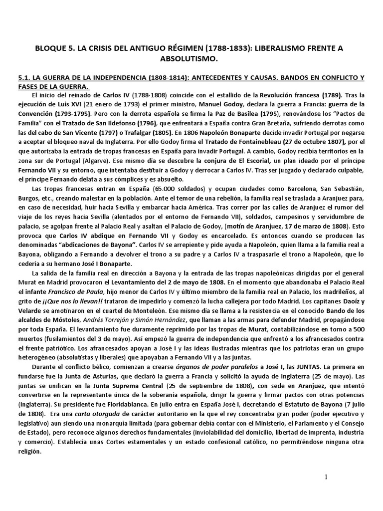 Tema 9. La Crisis Del Antiguo Régimen (Evau) | PDF | España | Gobierno