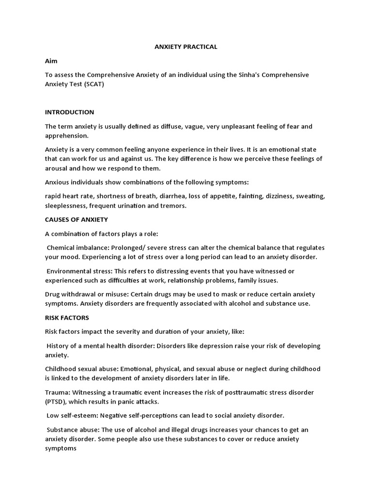 Anxiety Practical | PDF | Anxiety Disorder | Social Anxiety Disorder