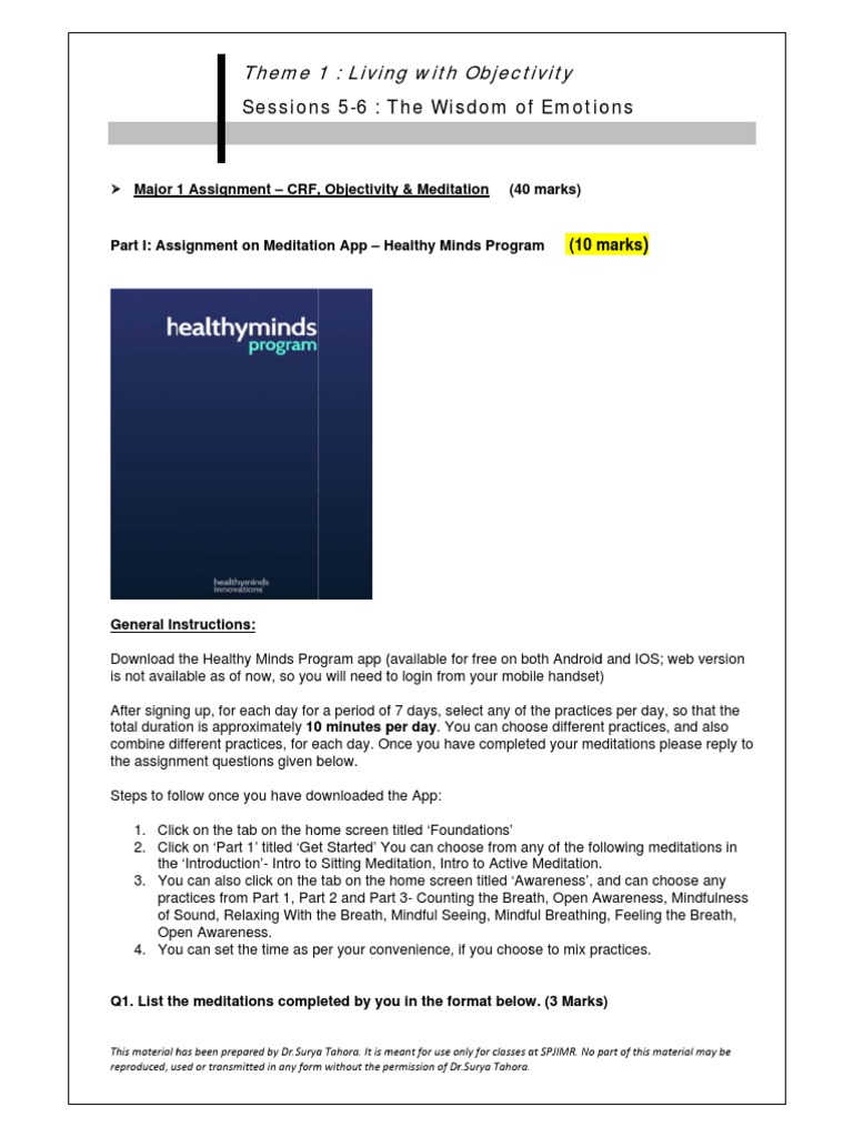 Major Assignment 1 | PDF | Thought | Emotions