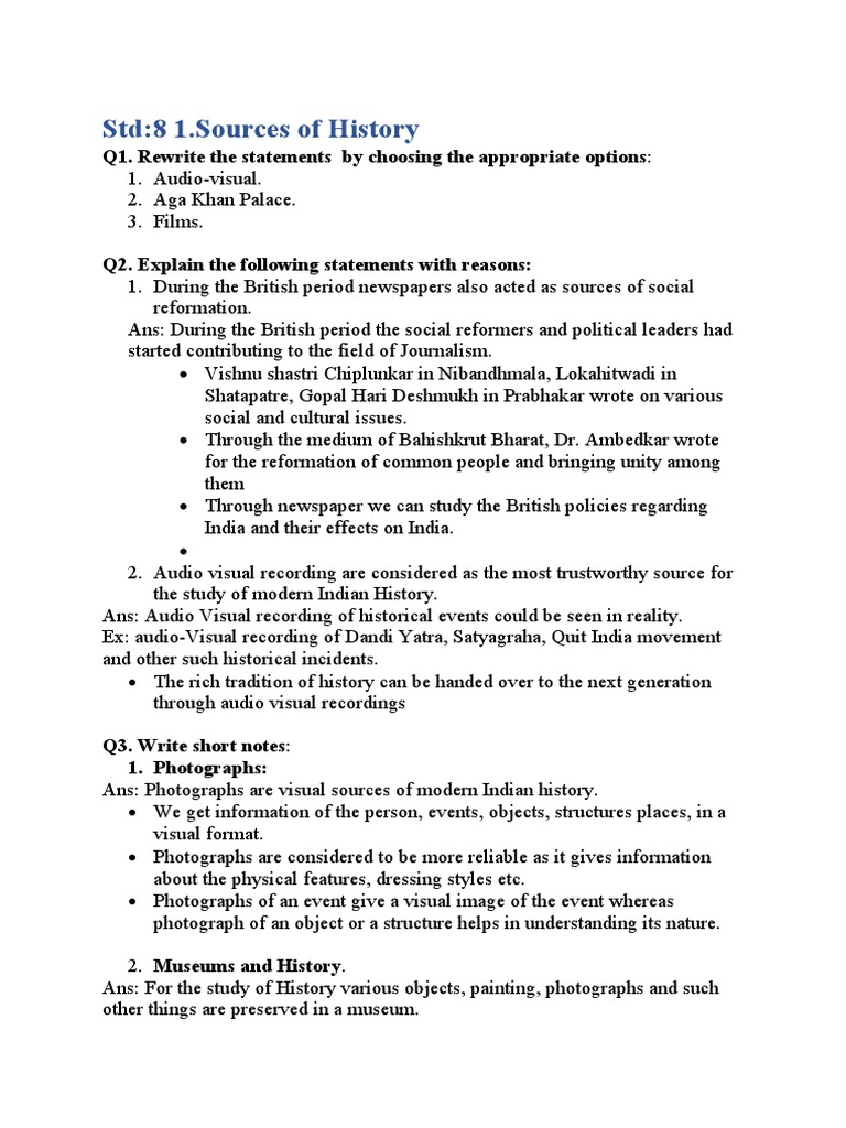 Std8 Sources of History | PDF | British Raj