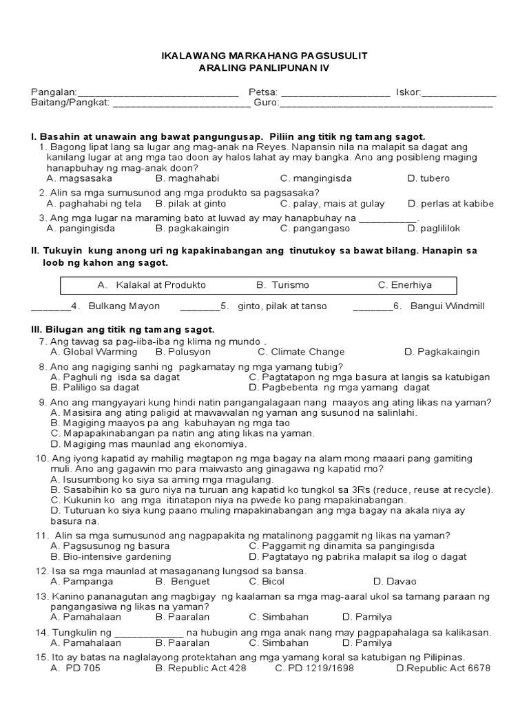 2nd Quarter Exam (All Subjects) With Tos and Answer Key | PDF